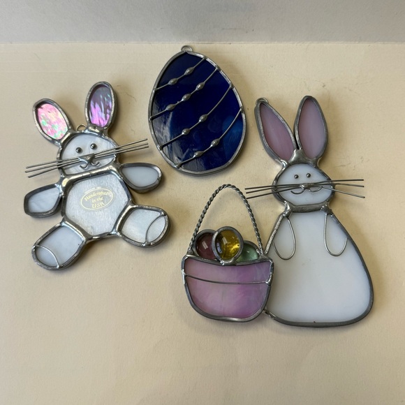 Holiday | Set Of 3 Stained Glass And Metal Easter Bunny Egg Window ...
